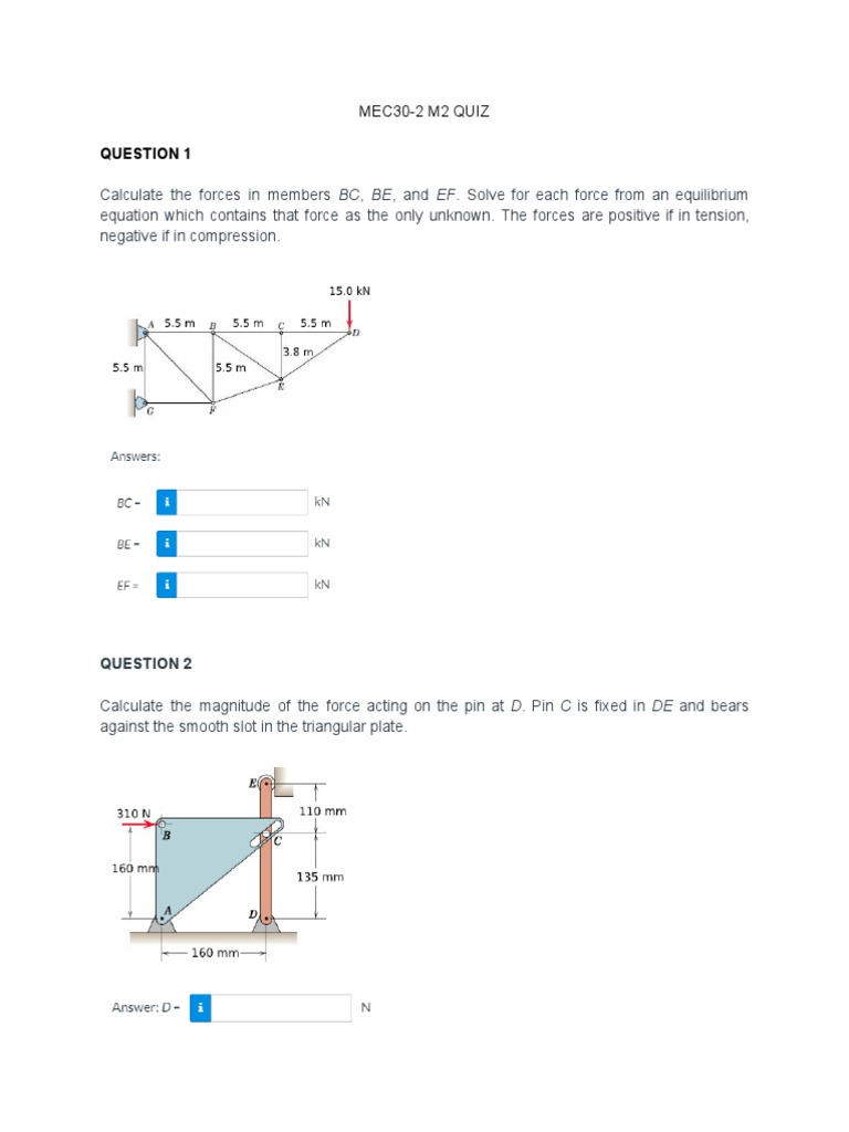 Determining Forces in Structural Members: A Quiz on Truss Analysis and ...