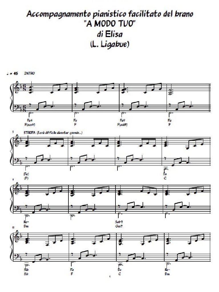 Elisa - A Modo Tuo - Pianofacile | PDF
