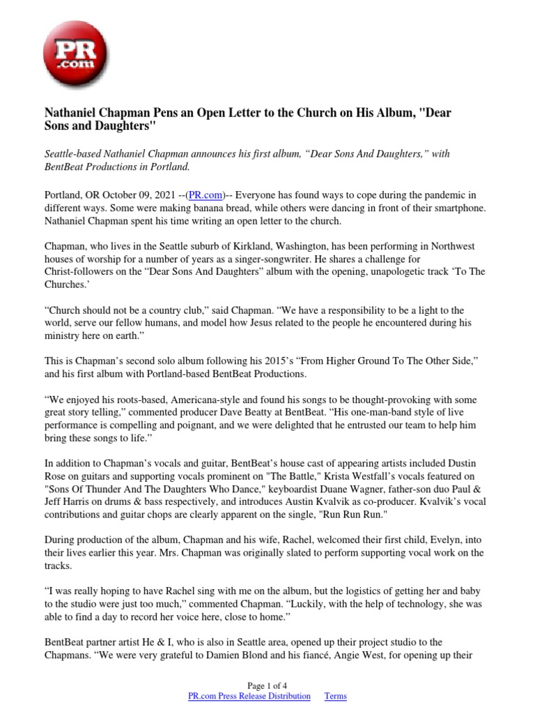 Nathaniel Chapman Pens An Open Letter To The Church On His Album, "Dear ...