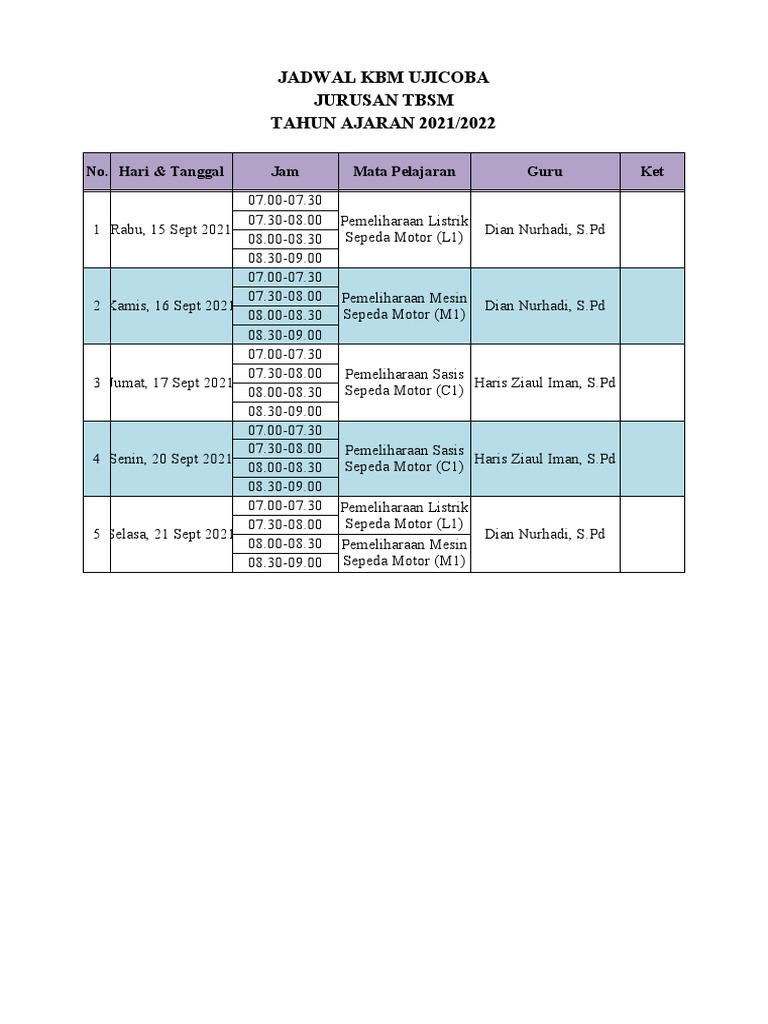 Jadwal TSM | PDF