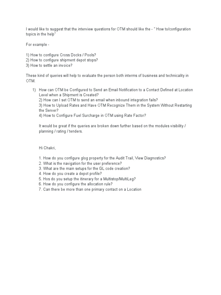 OTM Interview Question Guidelines | PDF
