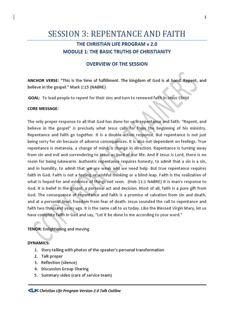 CLP v2.0 - Session 3 Repentance and Faith - CopyforCFCTrainers | PDF | Repentance | Faith