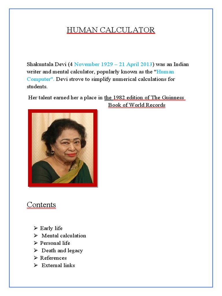 Human Calculator Shakuntala Devi | PDF