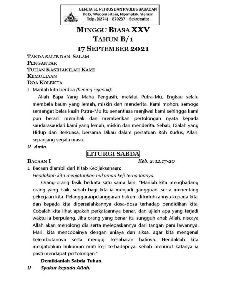 Teks Misa Minggu Biasa XXV | PDF