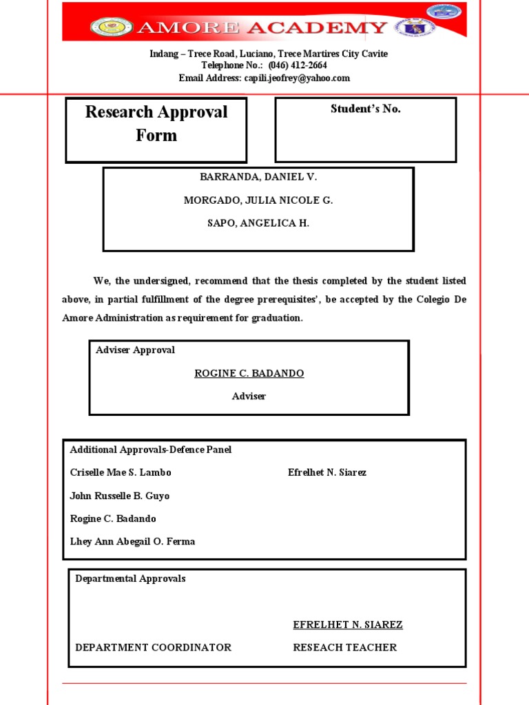 Research Approval Form: Student's No | PDF | Cognition | Communication