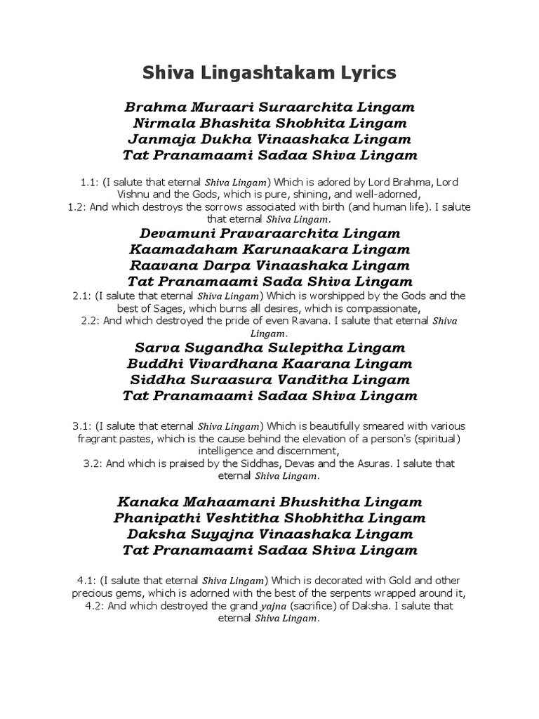 Shiva Lingashtakam Lyrics | PDF | Hindu Literature | Hindu Deities