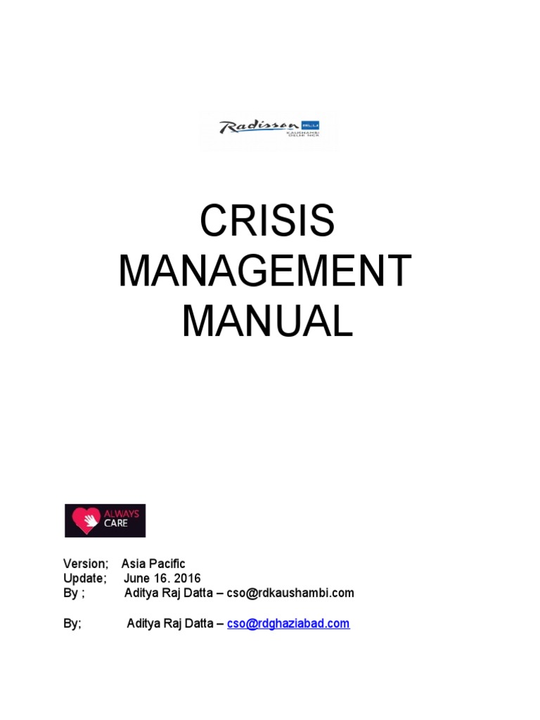 Crisis Management Manual: Version Asia Pacific Update June 16. 2016 by ...