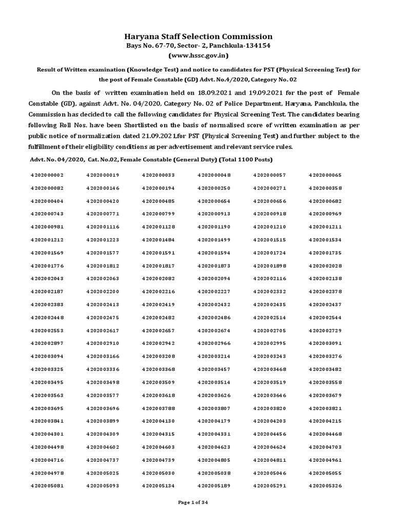 Haryana Staff Selection Commission: (WWW - Hssc.gov - In) Bays No. 67 ...