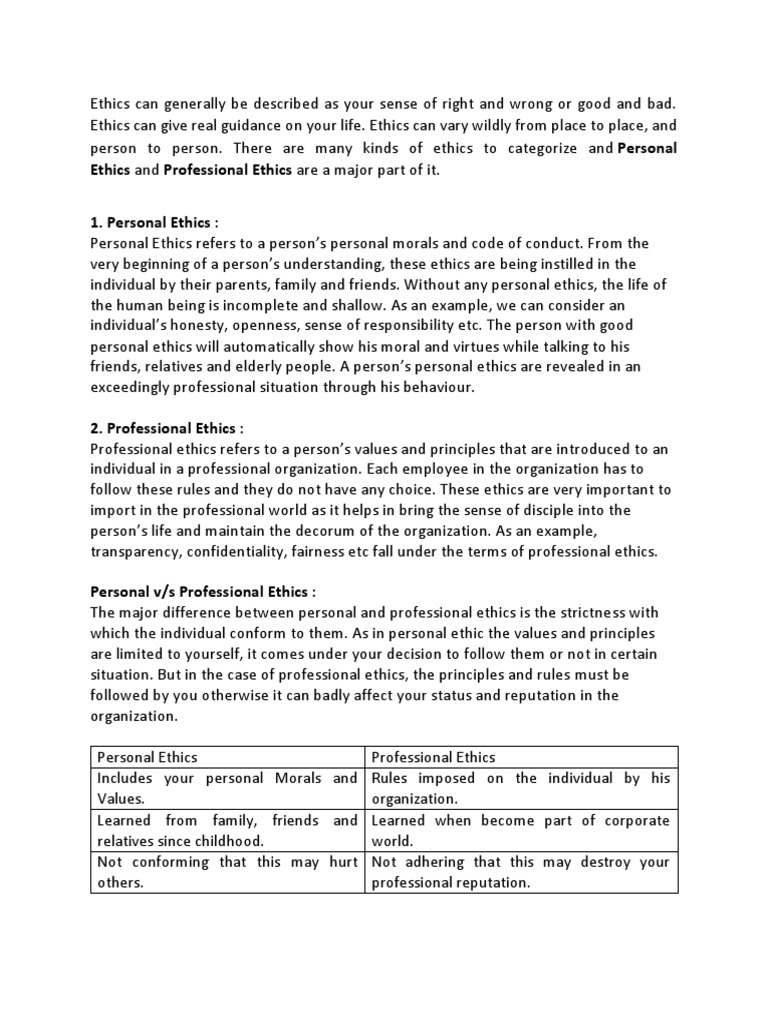 Personal vs. Professional Ethics | PDF | Professional Ethics | Morality