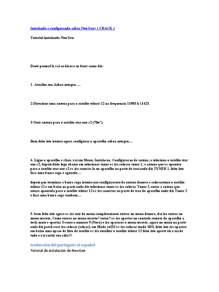 Instalando e Configurando Azbox NewGen | PDF | Lazer | Equipamentos de ...
