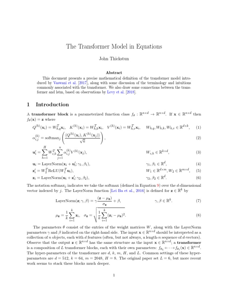 The Transformer Model in Equations: John Thickstun | PDF | Cognitive Science | Cognition