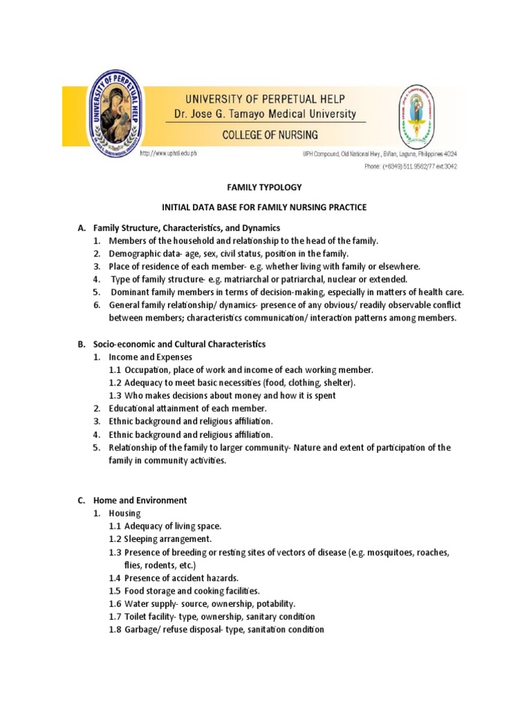 Family Typology Initial Data Base For Family Nursing Practice A. Family ...