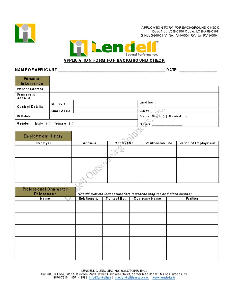 Application Form For Background Check | PDF | Background Check | Privacy
