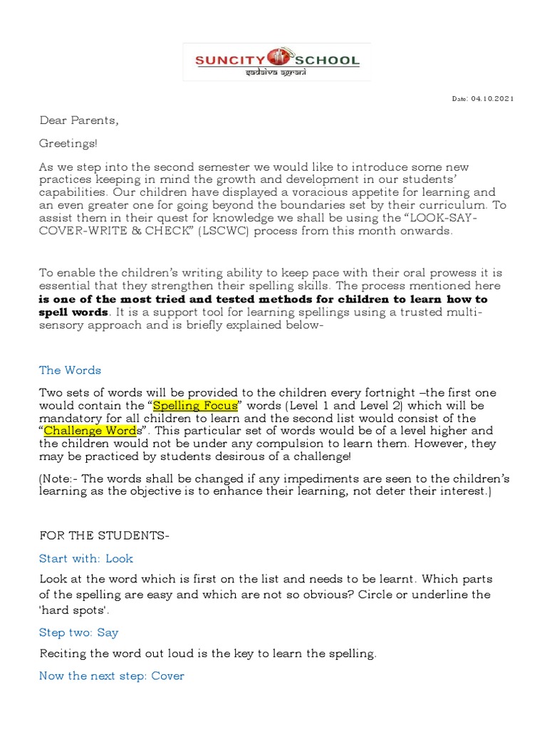 LSCWC Letter Parents 2021 | PDF | Communication | Behavior Modification