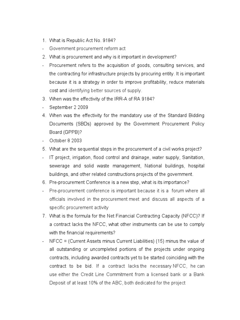 An Overview of Key Provisions of Republic Act No. 9184 and its Implementing Rules and ...