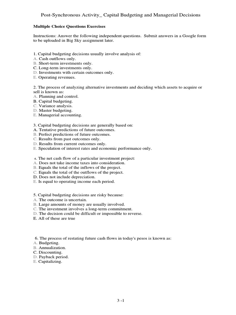 Module 3 - Capital Budgeting Post Asynchronous Assignment | PDF ...