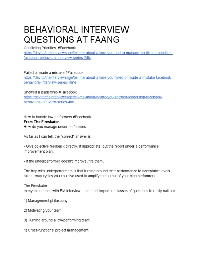 Behavioral Interview Questions at Faang | PDF