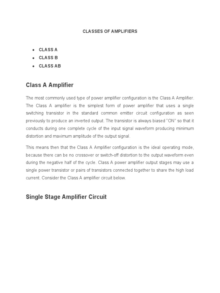 Classes of Amplifiers | PDF | Amplifier | Transistor