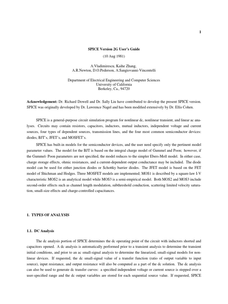 SPICE 2G Guide for Circuit Engineers | PDF | Spice | Electrical Network