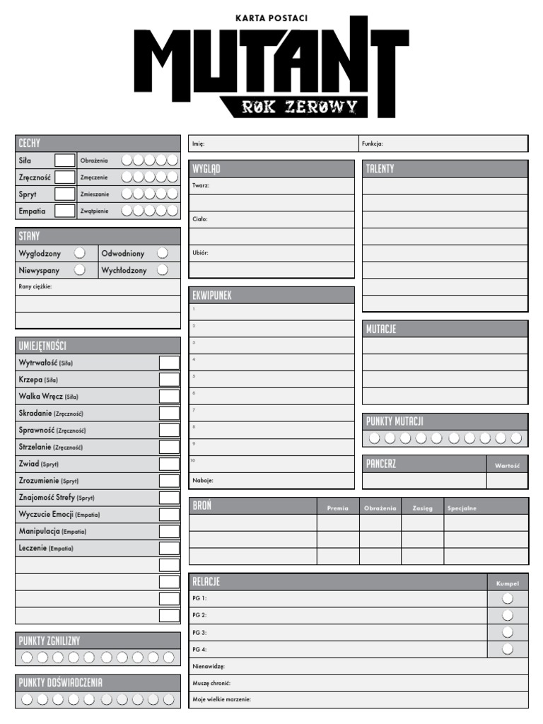 Karty Postaci Przyjazne Drukarkom Mutant Rok Zerowy PL Web | PDF