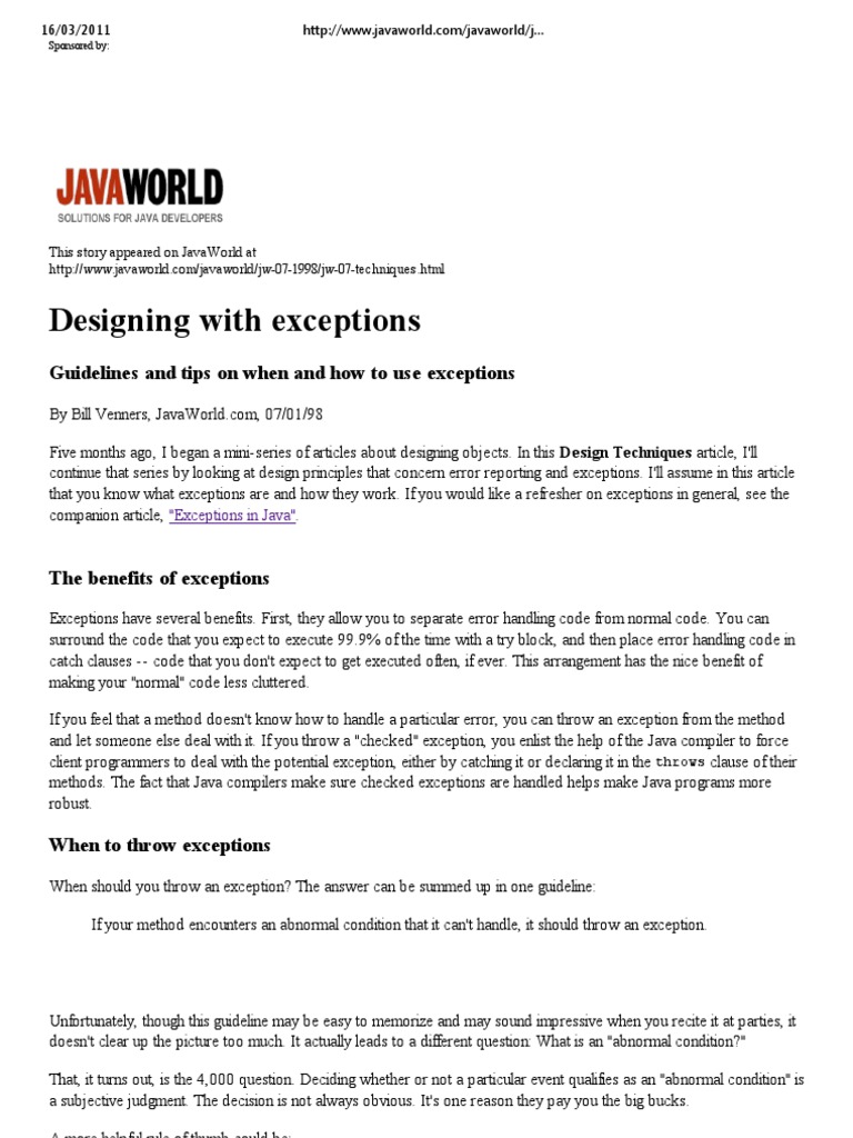 Designing With Exceptions Guidelines And Tips On When And How To Use Exceptions Pdf Method
