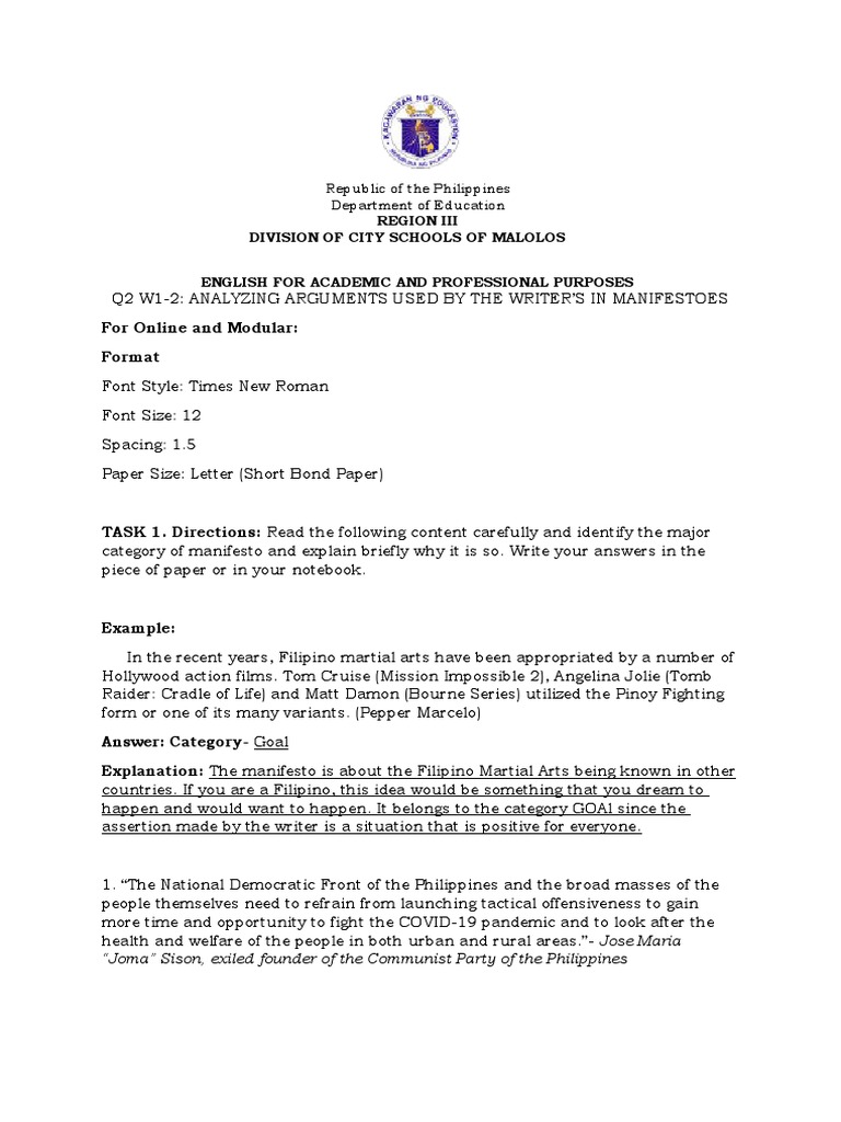 For Online and Modular: Format | PDF | Voting | Argument