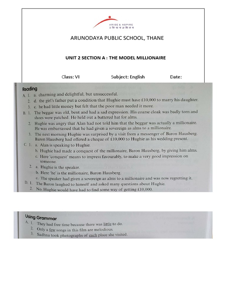 Unit 2 Section A The Model Millionaire | PDF