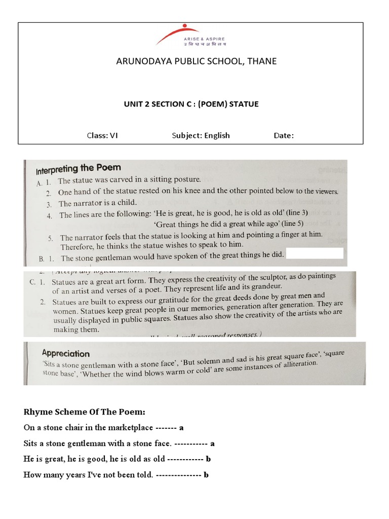 Unit 2 Section C (Poem) STATUE | PDF | Art | Poetry