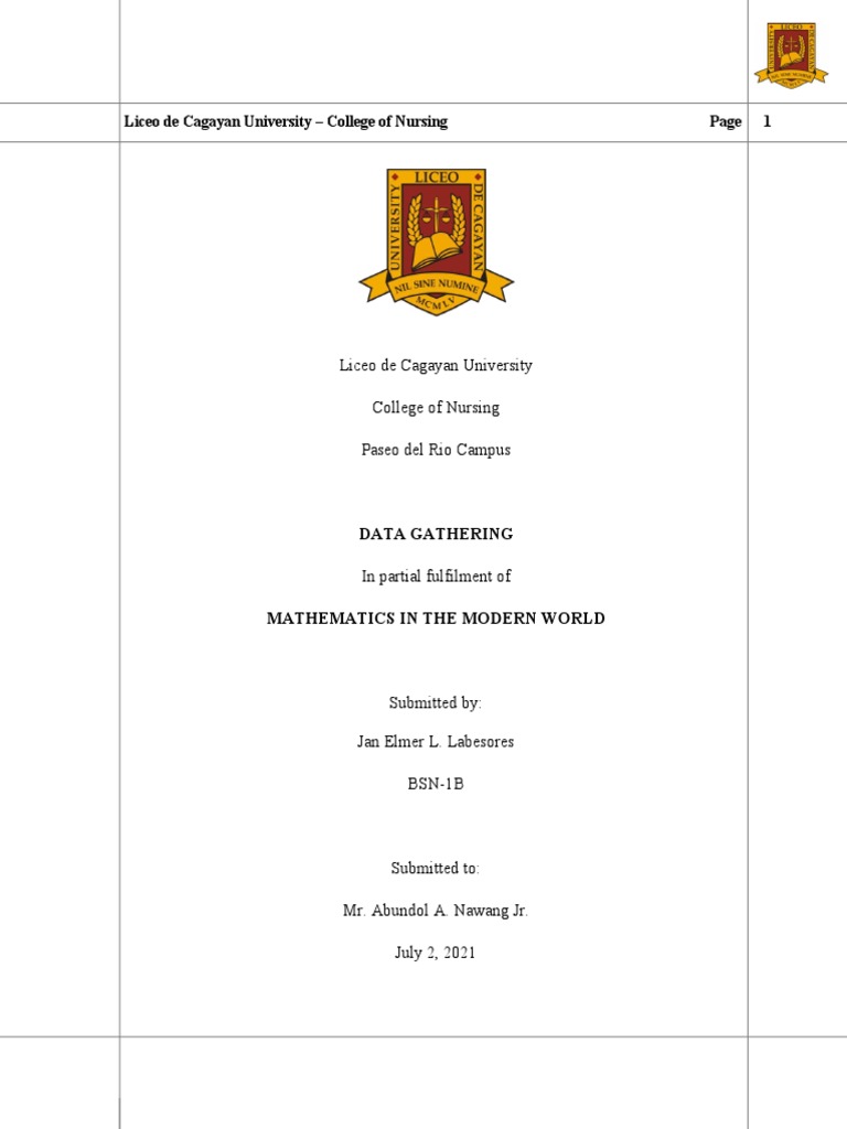 Liceo de Cagayan University - College of Nursing Page 1 | PDF | Correlation And Dependence