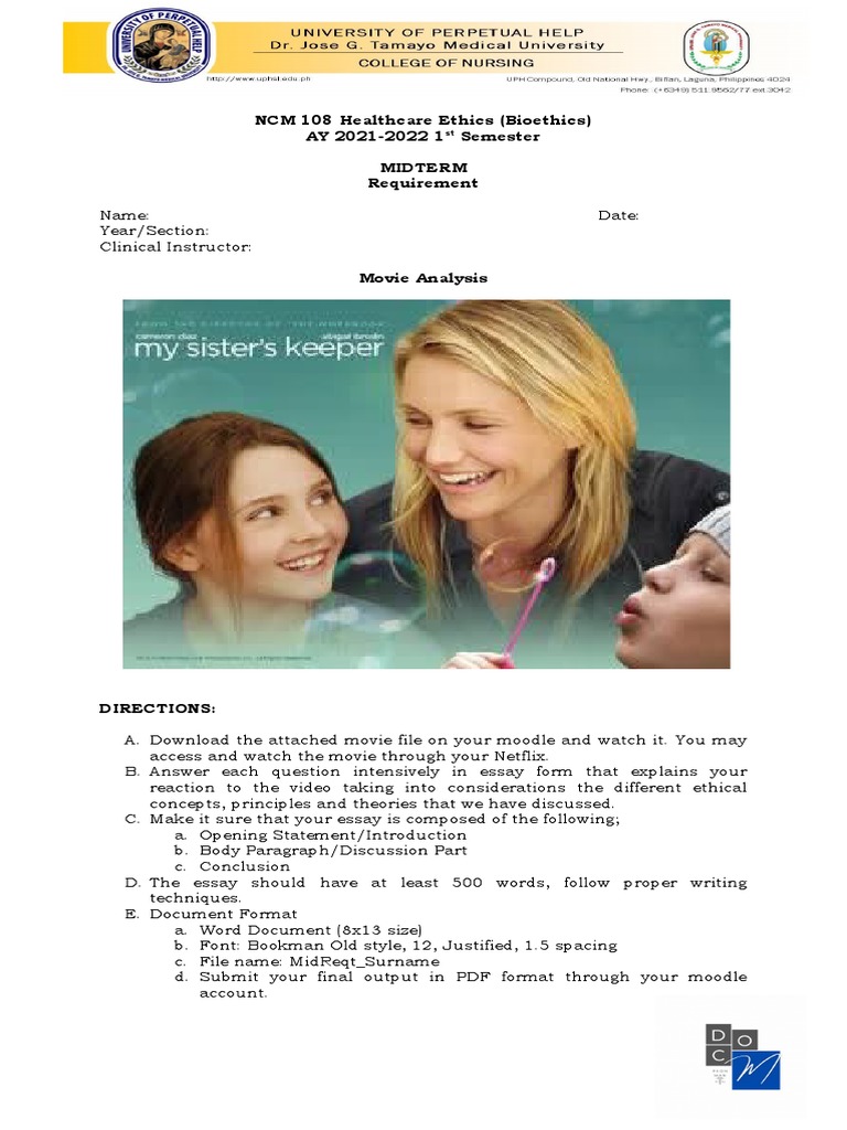 NCM 108 Healthcare Ethics (Bioethics) AY 2021-2022 1 Semester Midterm ...