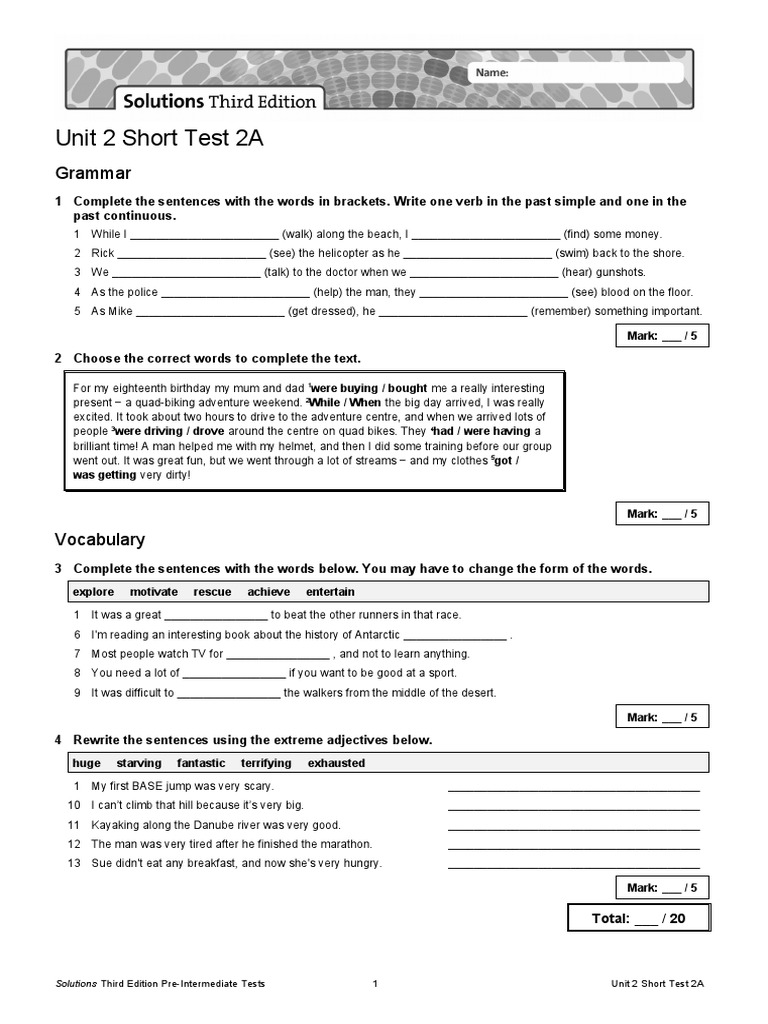 Unit 2 Grammar Test 2A | PDF