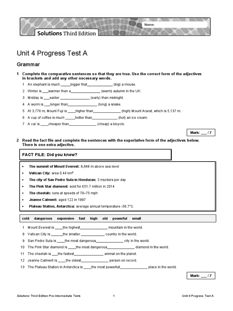 Sol3e Preint U4 Progress Test A | PDF | Weather | Rain Sol3e Preint U4 Progress Test A | PDF | Weather | Rain