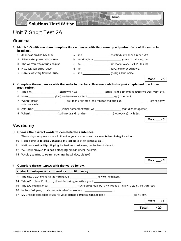 Unit 7 Short Test 2A: Grammar | PDF | Linguistics