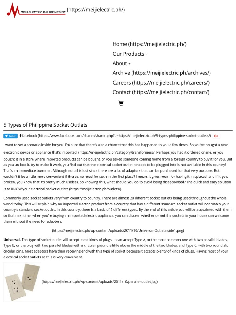 Types of Philippines Electrical Socket Outlets | PDF | Ac Power Plugs ...
