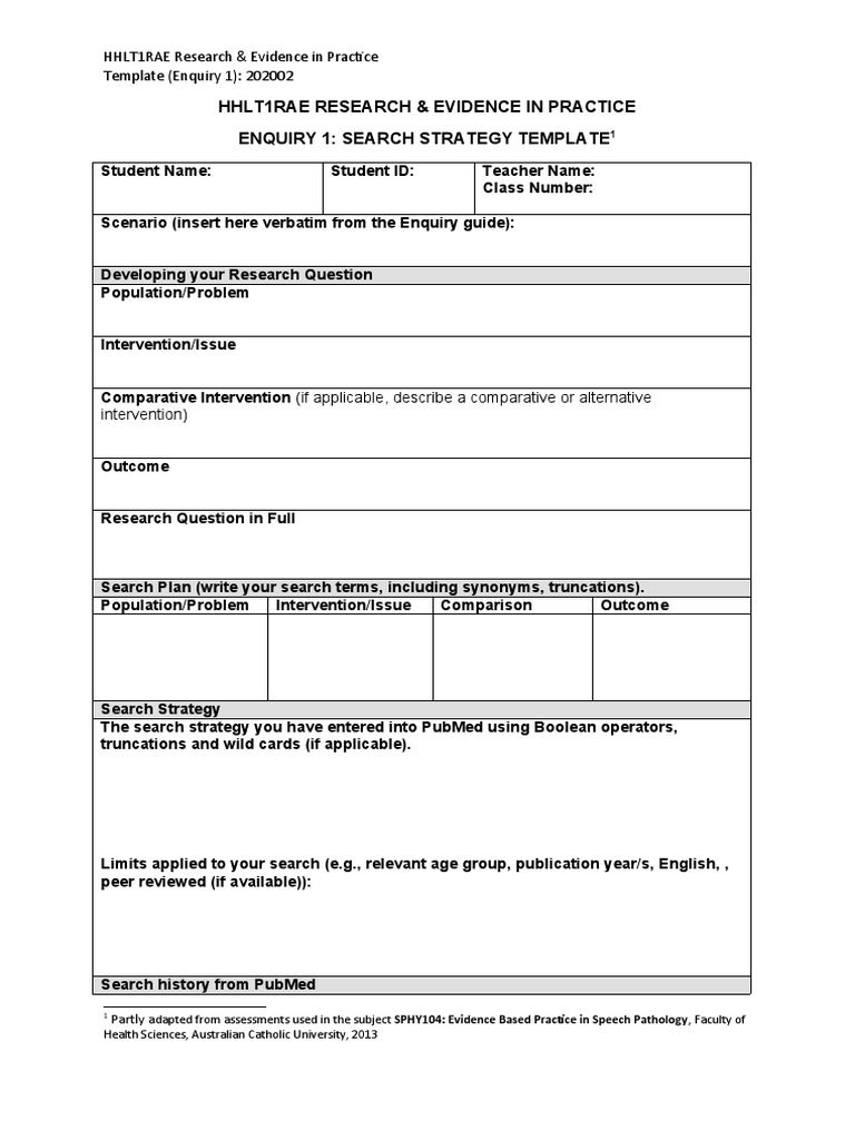 Hhlt1Rae Research & Evidence in Practice Enquiry 1: Search Strategy ...