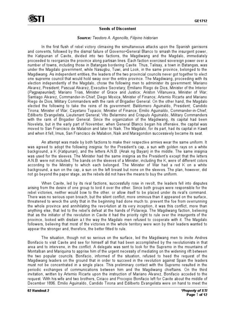 Source: Teodoro A. Agoncillo, Filipino Historian: Seeds of Discontent ...