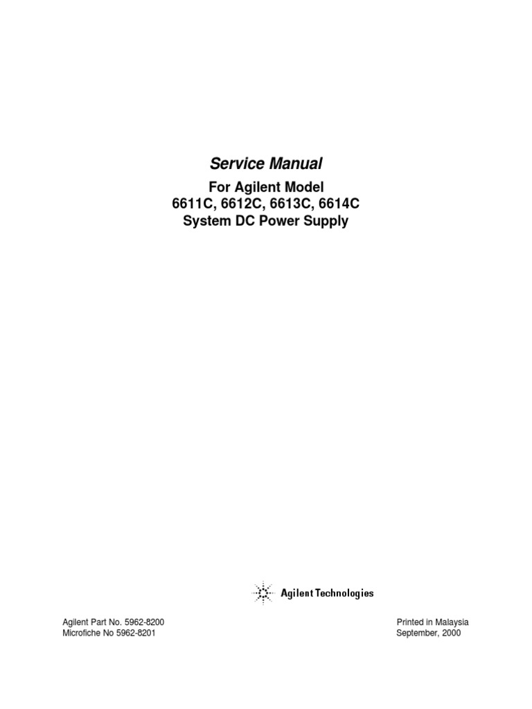 Service Manual: For Agilent Model 6611C, 6612C, 6613C, 6614C System DC ...