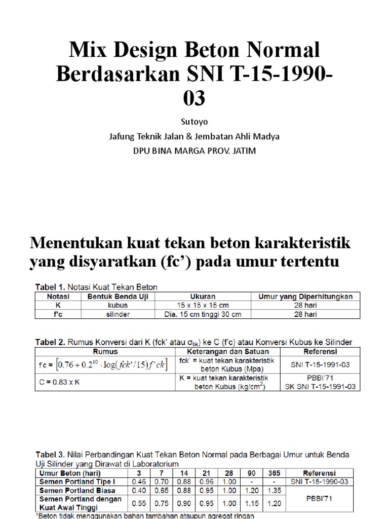 Mix Design Beton Normal Berdasarkan SNI T-15-1990-03 | PDF