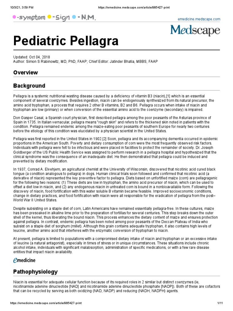Pediatric Pellagra: Background | Download Free PDF | Nicotinamide ...