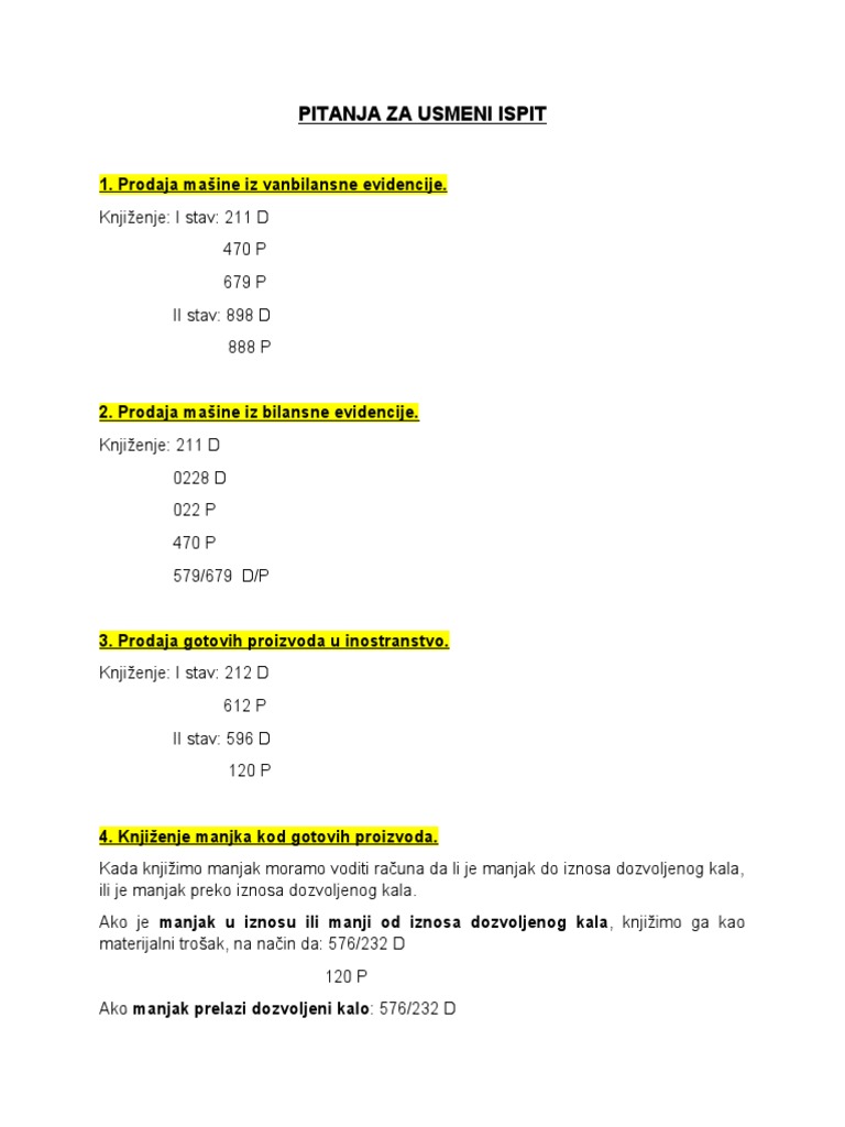 Pitanja Za Usmeni Ispit 1 | PDF