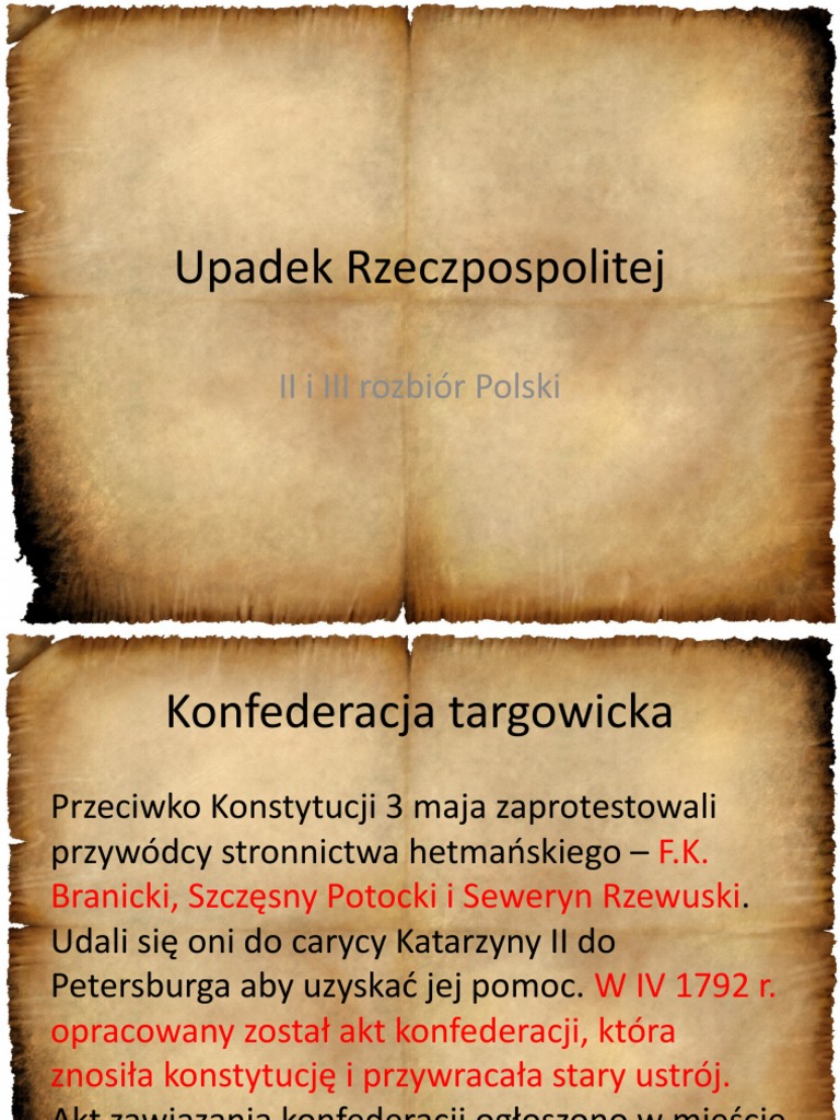Upadek Rzeczpospolitej. II I III Rozbiór Polski | PDF