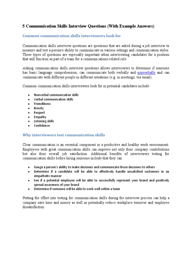 5 Communication Skills Interview Questions (With Example Answers ...