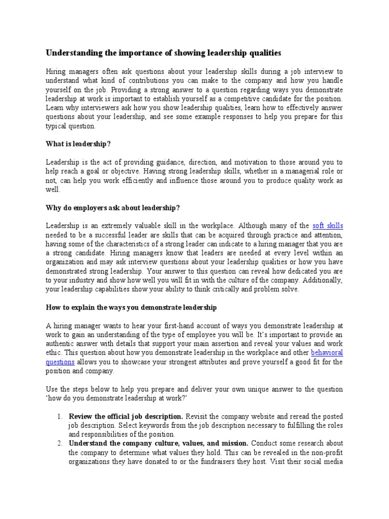 Understanding The Importance of Showing Leadership Qualities | PDF ...
