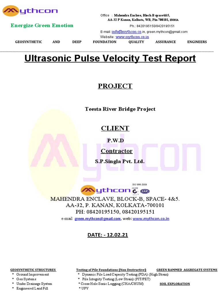 Ultrasonic Pulse Velocity Test Report: Project | PDF | Waves | Deep ...