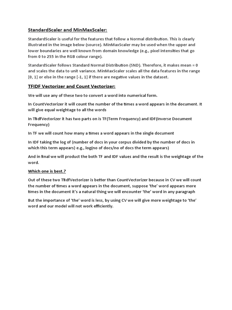 Standardscaler and Minmaxscaler:: Tfidf Vectorizer and Count Vectorizer ...