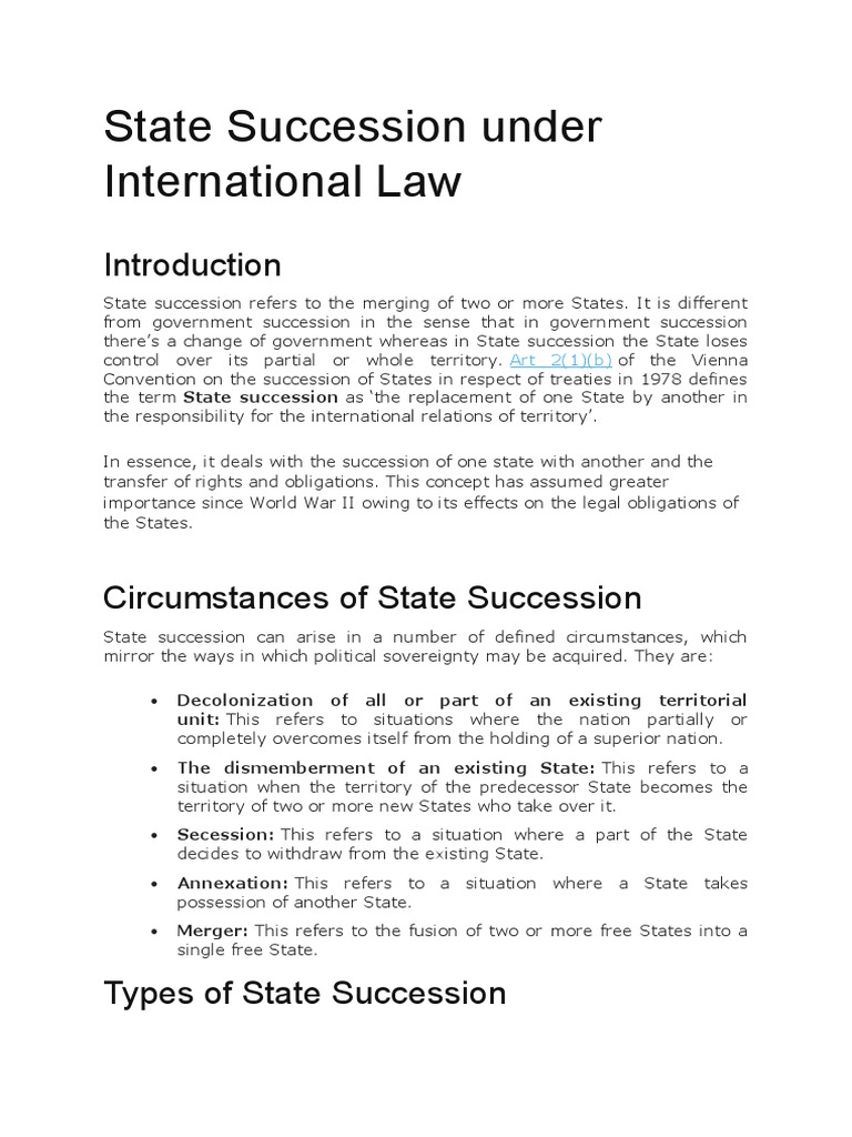 State Succession Under International Law | PDF | Treaty | International Law