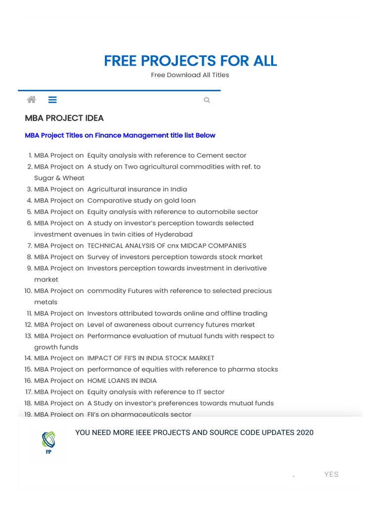 MBA PROJECT IDEA - Free Projects For All | PDF | Stocks | Financial Markets