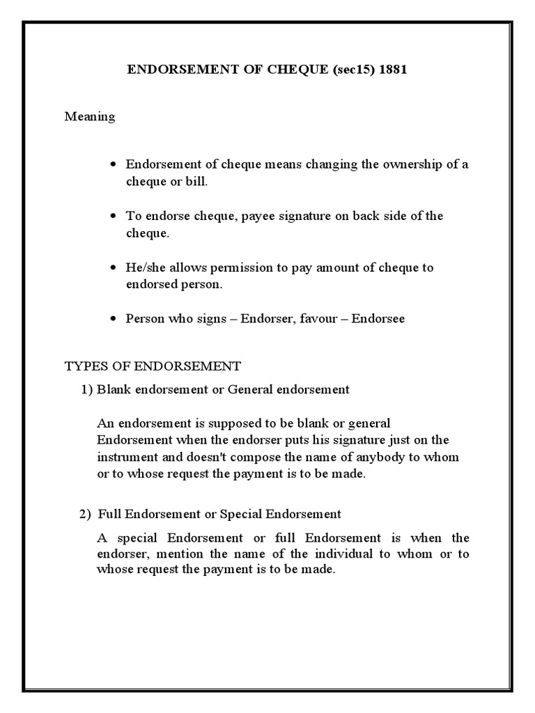 Understanding Cheque Endorsements | PDF