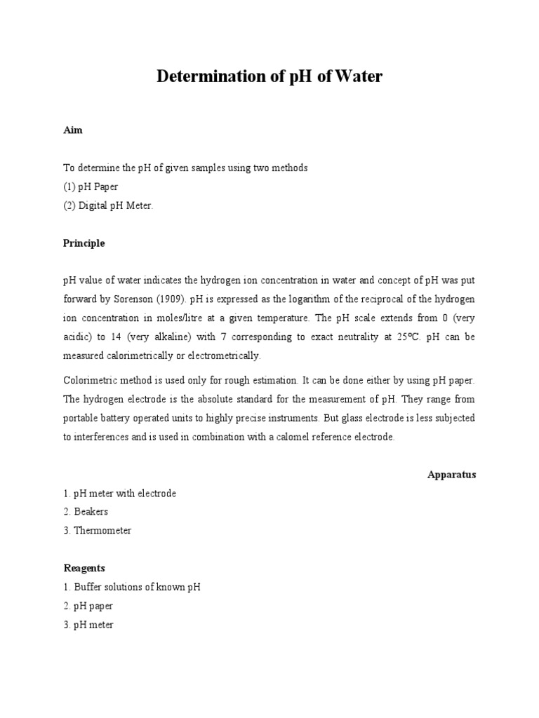 Determination of PH of Water | PDF | Ph | Metrology