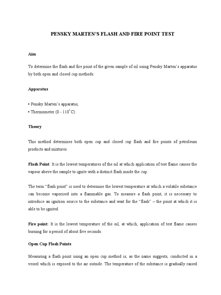 Flash and Fire Point of Lubricant Experiment | PDF | Chemistry ...